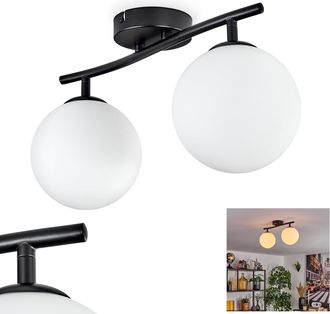 HOFSTEIN Deckenleuchte Gastor, Deckenlampe aus Metall/Glas in Schwarz/Weiß, Leuchte im modernen Retro/Vintage-Design mit Schirmen aus Glas (Ø 15 cm), 2 x E14, 