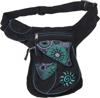 Guru Shop Stoff Sidebag & G&uuml;rteltasche, Goa H&uuml;fttasche, Bauchtasche - Schwarz/lila, Unisex - Erwachsene, Baumwolle, 25x20x10 cm