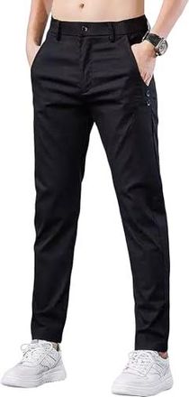 Generic Pantalon chino fusel&eacute; &agrave; lavant plat pour homme, coupe ajust&eacute;e, d&eacute;contract&eacute;, droit, l&eacute;ger, pantalon daffaires d&eacute;contract&eacute; pour homme, Noir, 48