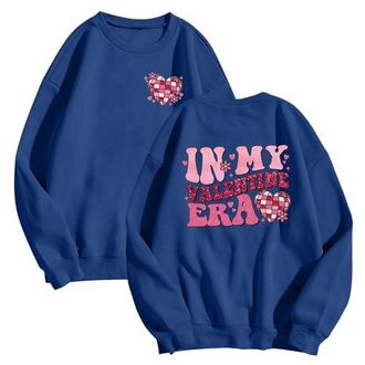 Generic 2026 - Sweat-shirt d&eacute;contract&eacute; &agrave; col rond et manches longues pour femme - Pour la Saint-Valentin, bleu, M