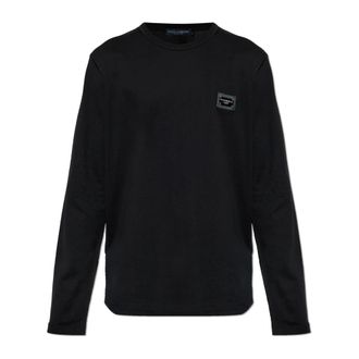 Dolce & Gabbana Lang&auml;rmeliges T-Shirt mit Logo-Etikett - - Tops - Herren - Schwarzk - XS