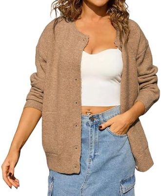 Generic 2026 - Vestes cardigans pour femmes &agrave; col roul&eacute; boutonn&eacute; &agrave; manches longues en tricot chaud, kaki, XL