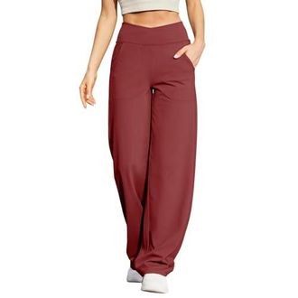 Generic Pantalon de surv&ecirc;tement &agrave; jambe large pour femme - Taille haute &eacute;lastique - Pantalon de yoga extensible - Pantalon palazzo - Pantalon de jogging d&eacute;con