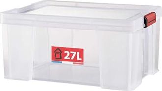 Sundis Beh&auml;lter mit Deckel CLIP N STORE, 27L - Transparent mit Schnappdeckel, stapelbar, geeignet f&uuml;r Lebensmittelkontakt