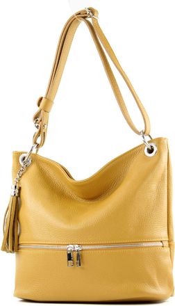 modamoda.de T143 - ital. Leder Schultertasche Umh&auml;ngetasche, Farbe:Senfgelb