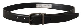 Dolce & Gabbana Mens Black Calf Leather Logo Metal Buckle Belt