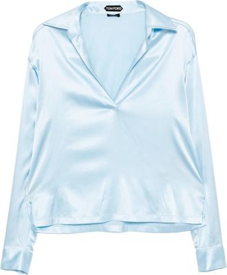 Tom Ford Logo-embroidered Satin Polo Top