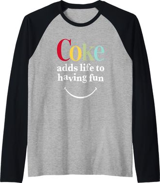 Coca Cola Ware Adds Life to Having Fun Colourful Smile Text Logo Raglan