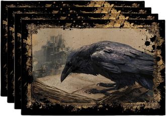 Generic Tischsets mit Herbstraben-Design, schwarz, Gothic-Tischmatten für Esszimmer, rutschfest, waschbar, für drinnen und draußen, dekoratives Platzset, 4 St