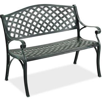 Relaxdays Banc de jardin Relaxdays, 2 places, H x L x P : 82 x 102 x 60 cm, aluminium, banc vintage, terrasse, balcon, noir/vert