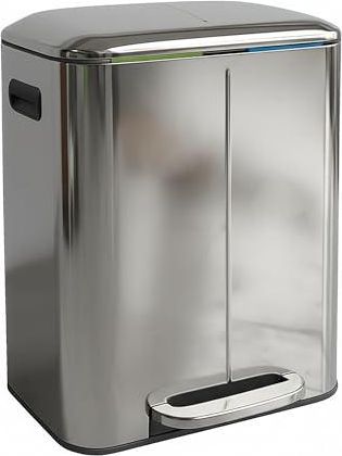 Relaxdays M&uuml;lleimer 2 F&auml;cher, 2X 20 l, entnehmbare Inneneimer, Softclose, Fu&szlig;pedal, Edelstahl, M&uuml;lltrenner K&uuml;che, Silber