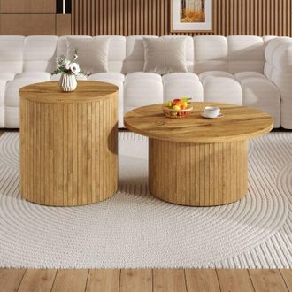 Liberte Lot de 2 tables basses rondes 75/50 cm, MDF effet bois naturel, modulables scandi