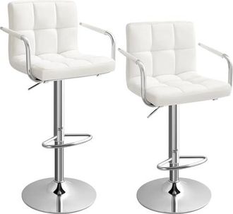 Songmics Barhocker, 2er Set, Barstuhl h&ouml;henverstellbar, mit Kunstleder-Bezug, 360&deg; Drehstuhl, K&uuml;chenstuhl mit Armlehnen, R&uuml;ckenlehne und Fu&szlig;st&uuml;tze, verchromter