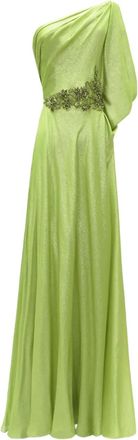 Gemy Maalouf one-shoulder beaded-waistline gown dress - Gr&uuml;n