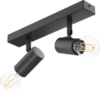 LEDs Com E27 Vintage Decken-Leuchte FARE, Retro, schwarz, schwenkbar, 2-flammig + LED Lampen, je 963lm Dimmen ohne Dimmer, warmweiß