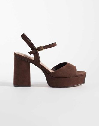 New Look Sandales en su&eacute;dine &agrave; talon et semelle plateforme - Marron-Brown