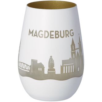 Goodtimes Windlicht Magdeburg Skyline (Weiß & Gold)