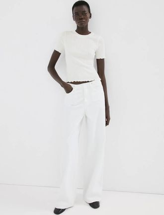 Mango T-shirt maille c&ocirc;tel&eacute;e &eacute;cru - Femme - XS - MANGO