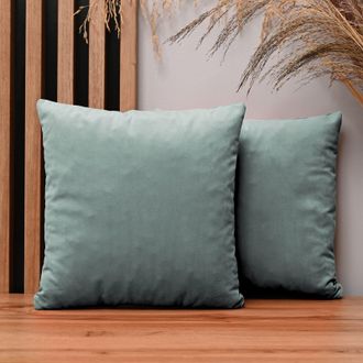 MG Design 2er Set Kissenbezüge 35 x 35 cm in Blau - mit Reißverschluss, samtig-weich mit dezentem Schimmer, pflegeleicht & langlebig