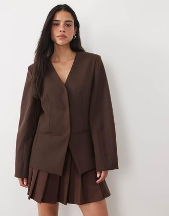 4th & Reckless Blazer-Kombiteil mit Cocoon-&Auml;rmeln und taillierter Taille in Schokobraun