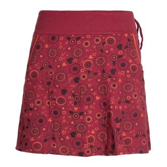 vishes Alternative Bekleidung - Kurzer Damen Hippie Bl&uuml;mchen-Rock aus Baumwolle mit Taschen dunkelrot 44