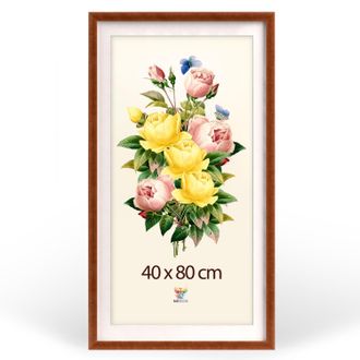 MG Design Bilderrahmen 40 x 80 cm - Posterrahmen mit Braun Hochprofil-Holzrahmen und bruchsicherem Acrylglas, mit Passepartout, Hoch & Quer mit stabiler Wandauf