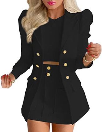 ORANDESIGNE Tailleur Femme 2 Pièces Costume Ensemble Jupe Veste Blazer à Manches Longues Col V + Jupe Crayon Costume OL Bureau Chic Elégant Slim Fit pour Travail 