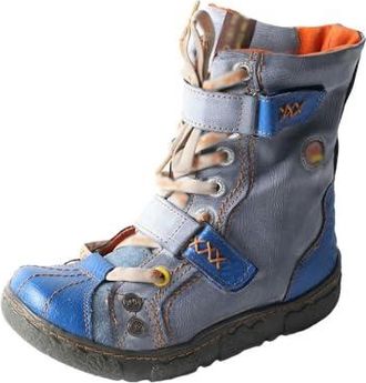 Generic QXDZSW Bottes en cuir d&eacute;lav&eacute; &agrave; double bride pour femme avec doublure en fausse fourrure, bleu, 42.5 EU