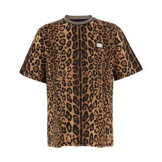 Dolce & Gabbana T-Shirt mit Rundhalsausschnitt und Crespo Leo Print - - Tops - Herren - Braun - XL