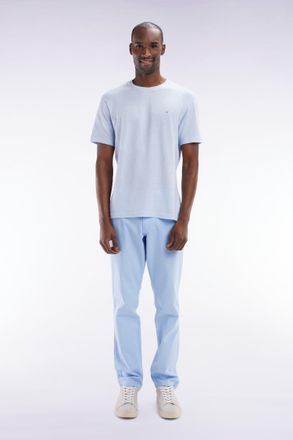 Eden Park Pantalon Chino Sans Pli En Coton Et Lin Stretch Bleu Ciel Coupe Droite