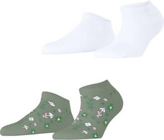 Esprit Spring Flowers Multipack W Sn coton fantaisie lot de 2 paires, Chaussettes basses Femme, Multicolore White Green 0080, 39-42