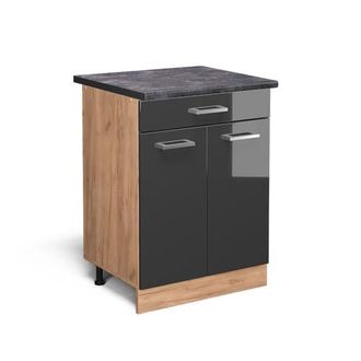 Vicco Meuble Cuisine R-Line, Anthracite Haute Brillance/Ch&ecirc;ne de Force dor&eacute;, 60 cm avec tiroir, PT Anthracite
