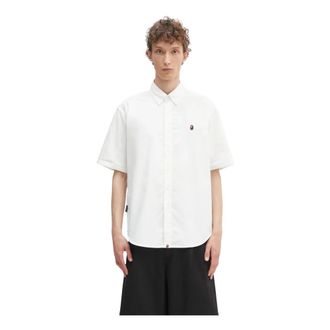 A Bathing Ape A Bathing APE - Chemise boutonn&eacute;e d&eacute;contract&eacute;e en oxford &agrave; un point - Homme - Chemises - Blanc - Taille: XL