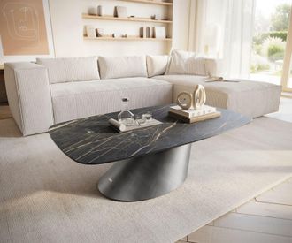 DELIFE Couchtisch Edge Boot 120x70 cm Keramik Laminam Noir Desir Braun Conis Metallic Silber, Couchtische