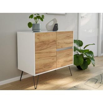 Magnolia Home Sideboard Yako 80cm 2 SoftClose 1 T&uuml;r Wei&szlig;/Eiche Front