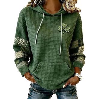 Generic Sweat-shirt &agrave; capuche surdimensionn&eacute; pour femme avec imprim&eacute; de la Saint-Patrick - Manches longues - Style d&eacute;contract&eacute; - Tr&egrave;fle porte-bonheur, vert mi