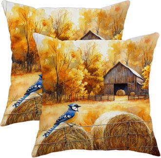 Generic Herbstlicher Blauh&auml;her Zierkissenbezug Modern Kissenbez&uuml;ge Luxuri&ouml;se Kissenh&uuml;llen F&uuml;r Heimdekoration B&uuml;ro Bett 45X45Cm 2Er Set