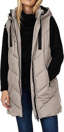 Jacqueline de Yong Veste dhiver Femme Skylar Long Gilet Matelassé sans Manches Basique à Capuche & Fermeture Éclair, Couleurs:Beige, Taille:M