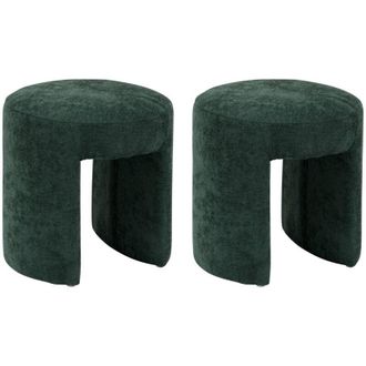 PEGANE Lot de 2 Tabourets pouf rev&ecirc;tu en tissu vert - Longueur 38 x Profondeur 38 x Hauteur 38 cm