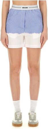 Msgm Msgm, Femme, Shorts, Bleu, Taille: 36 FR Shorts Popeline avec Bande Logo