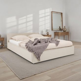 IDIMEX Polsterbett Pesaro 160x200 cm, Beige - modernes Doppelbett mit Lattenrost, Stoffbezug aus 100% Polyester in Leinen Optik, mit Kopfteil f&uuml;r Schalfzimme