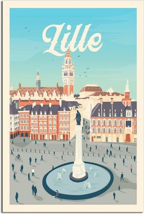 Generic Vintage France Lille Square Reise Poster Retro Wand Kunst Leinwand Poster Zimmer Dekor Home Dekoration Ungerahmt 40x60cm