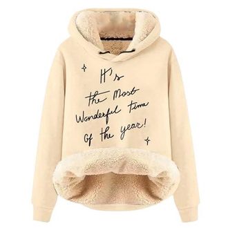 Generic 2026 Printemps Mode No&euml;l Lettre Litt&eacute;raire Imprim&eacute;e Femmes Automne et Hiver Velours &Eacute;pais Chaud Cardigan Sweat &agrave; Capuche, beige, 3XL
