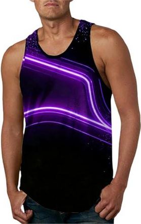 Generic DENGJIAMY D&eacute;bardeur fantaisie pour homme - T-shirt d&eacute;t&eacute; imprim&eacute; - Grande taille - V&ecirc;tements tendance &agrave; col rond sans manches pour homme, violet, 4XL