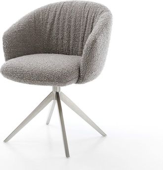 DELIFE Drehstuhl Caja-Flex mit Armlehnen Bouclé Silbergrau Kreuzgestell breit Edelstahl 360° drehbar Wippfunktion Taschenfederkern, Esszimmerstühle