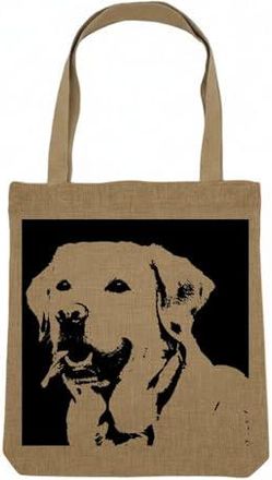 Fabulous Sac Shopping Tote Bag Aspect Lin - Labrador Image Noir et Blanc Gros Chien Mignon Art - Sac de Courses Toile Epaisse 360g Beige Naturel Cabas Port&eacute; Ep