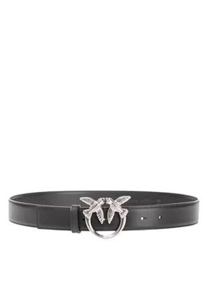 Pinko Love Berry H3 Ceinture de veau en soie, ceinture femme, Z99o_noir-old Silver, S, Z99o_noir-old Silver, S
