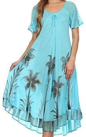 Sakkas 14610New - Kai Palmier Caftan R&eacute;servoir Robe/Cover Up - Turquoise - One Size Regular