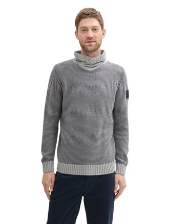 Tom Tailor Herren Snood Strickpullover,30636 - Grey Melange Blue Structure, XXL