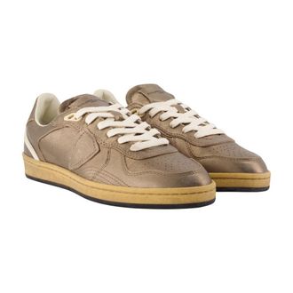 Philippe Model Womens Pgal Low Woman Sneakers - Philippe Model Leather Khaki Calfskin Shoes
